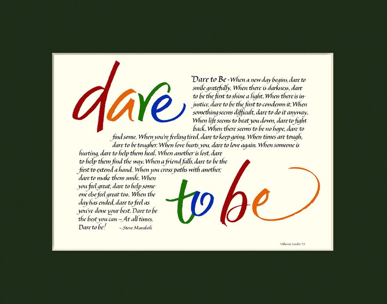 Dare to Be 11x14 Calligraphy Print, Inspirational Quote, Wall Art ...
