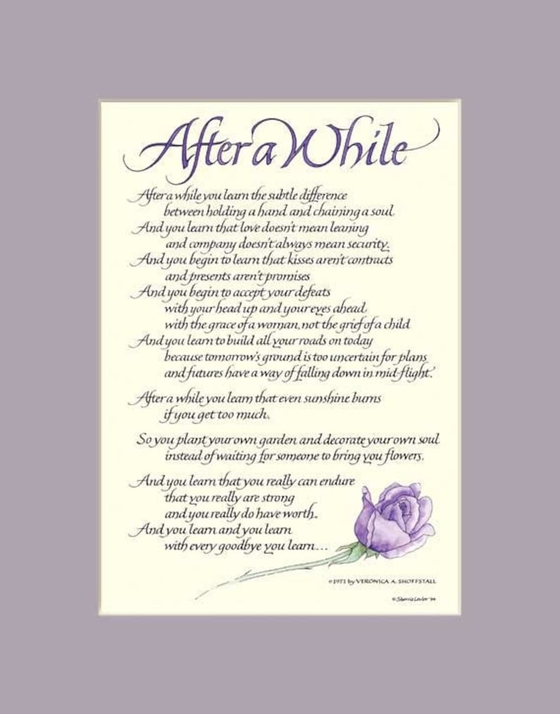 After A While 11x14 Calligraphy Print, Inspirational Quote, Wall Art ...