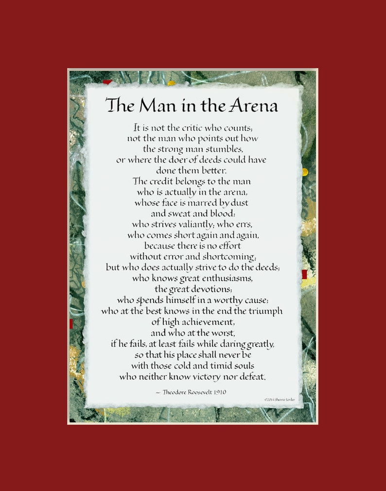 The Man in the Arena 11x14 Calligraphy Print, Theodore Roosevelt, It is ...