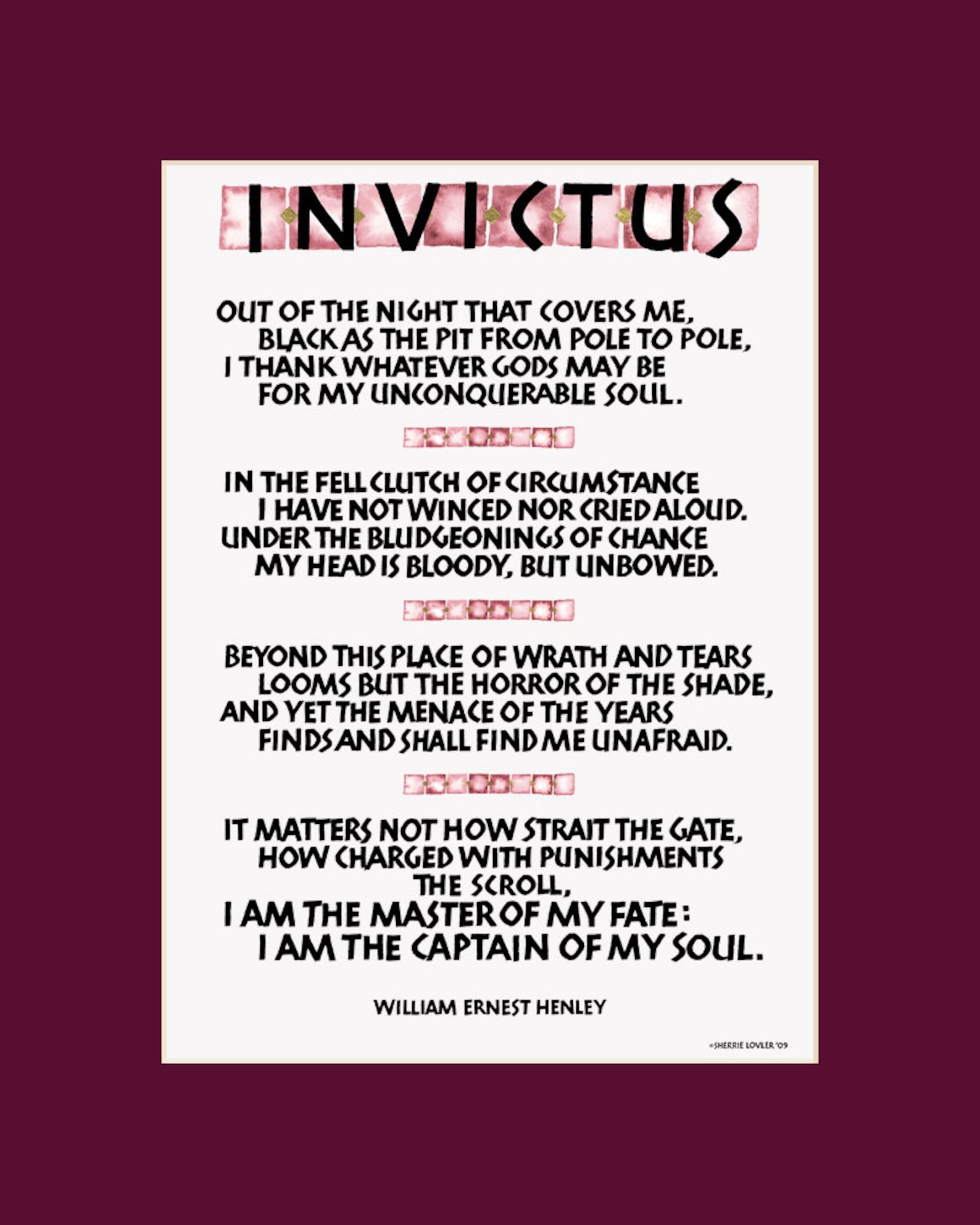 Invictus Poem, 11x14 Invictus Print, I Am the Master of My Fate ...