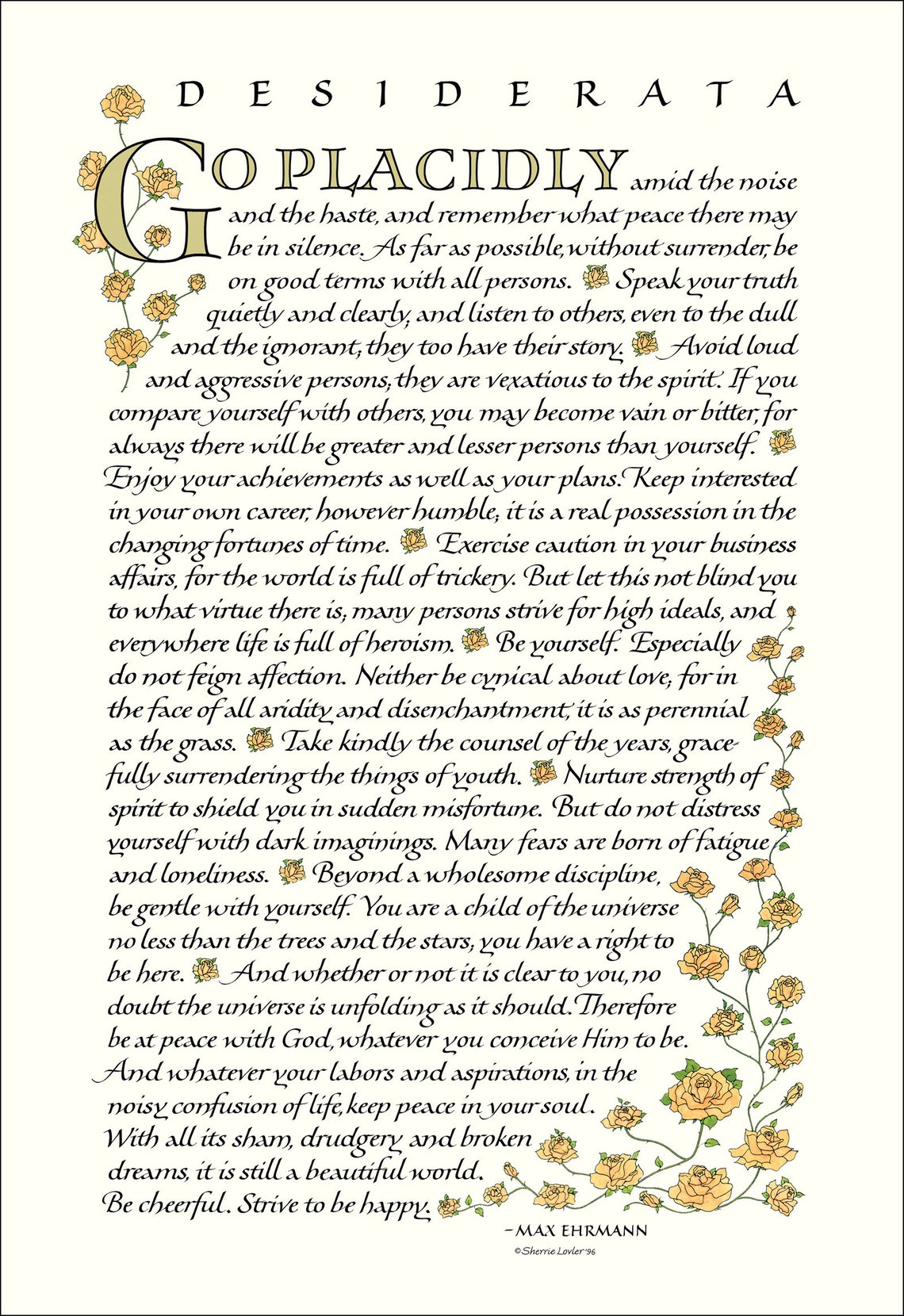 Desiderata, 13x19 Desiderata Poster, With Roses, Go Placidly, Max ...