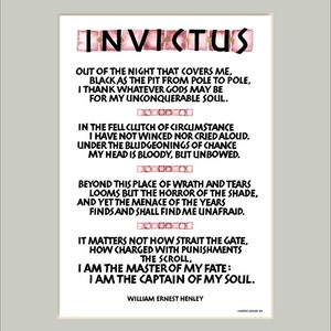 Invictus Poem, 11x14 Invictus Print, I Am the Master of My Fate ...