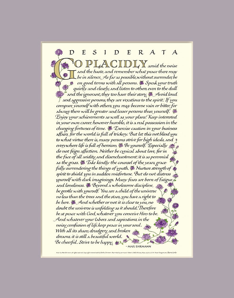 Desiderata Poem Print, Max Ehrmann Inspirational Art (11x14 Matted) - Etsy
