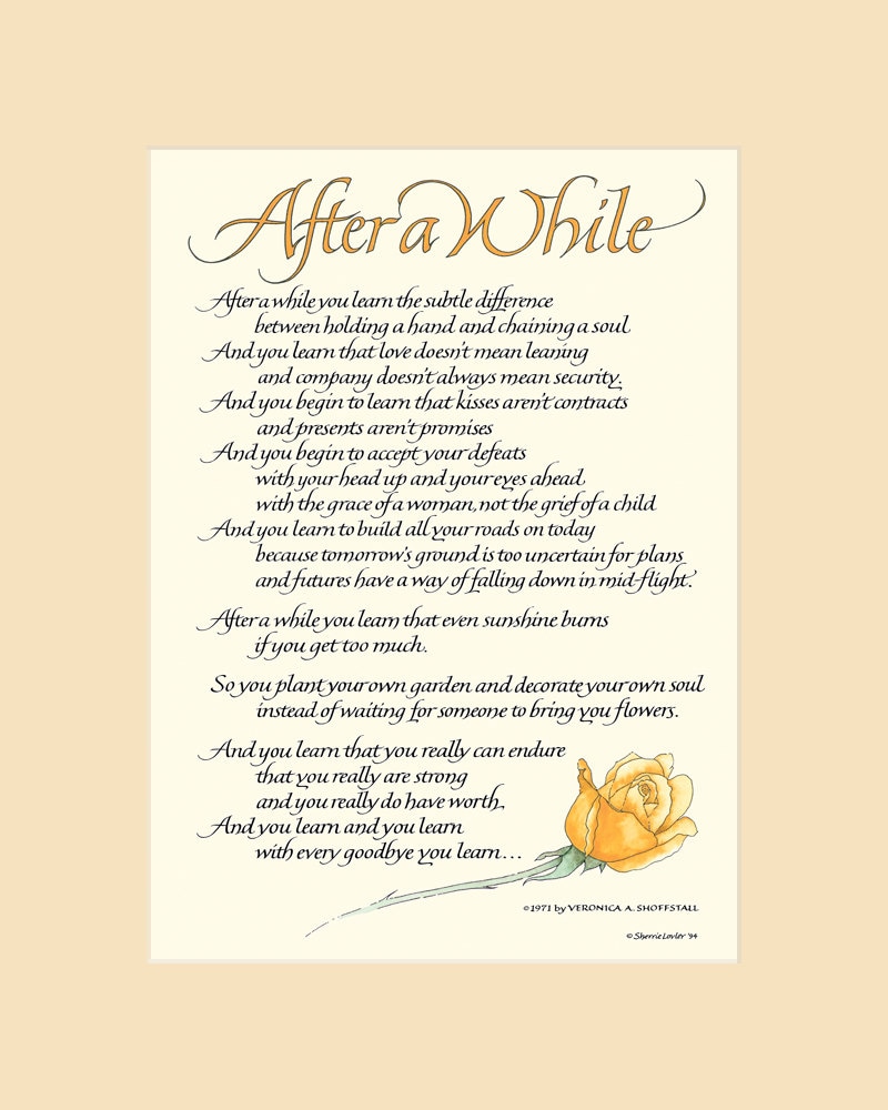 After A While 8x10 Calligraphy Print, Inspirational Quote, Wall Art ...