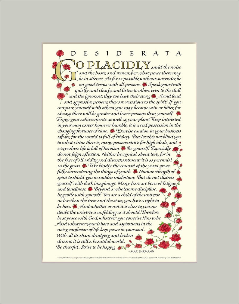Desiderata Poem, 11x14 Desiderata Print, Go Placidly, Max Ehrmann ...