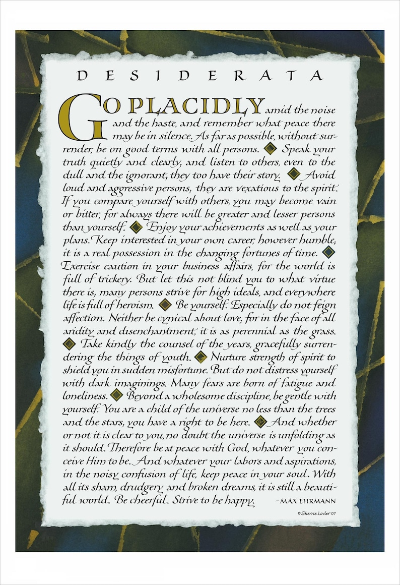 Desiderata, 13x19 Desiderata Poster, Diamond Design, Go Placidly, Max ...