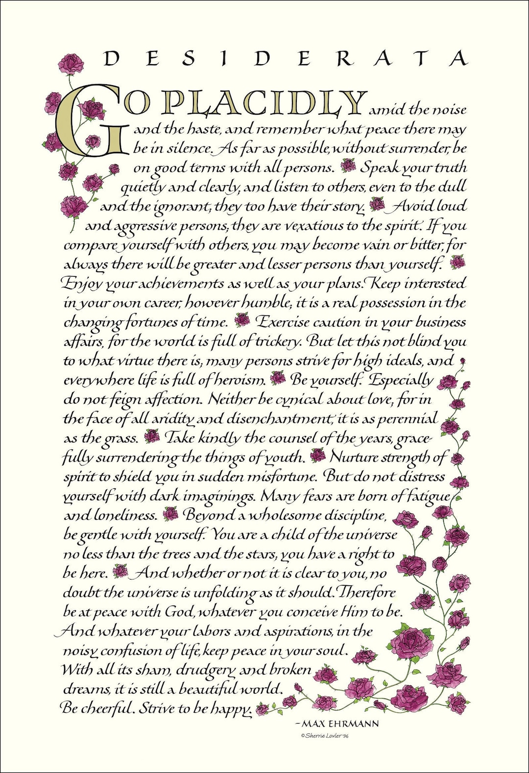 Desiderata, 13x19 Desiderata Poster, With Roses, Go Placidly, Max ...