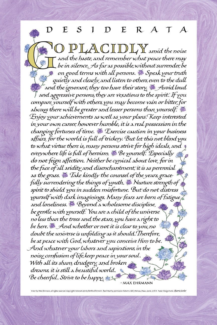 Desiderata Poster, 12x18 Desiderata Print, Go Placidly, Max Ehrmann ...