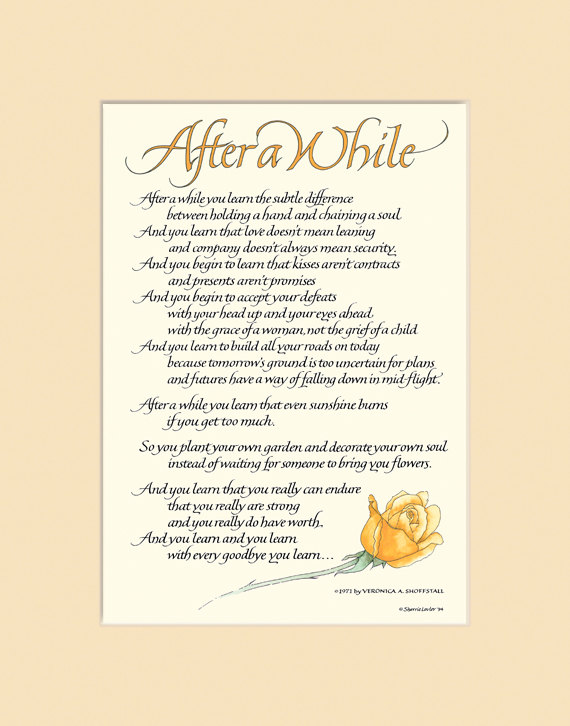 After A While 11x14 Calligraphy Print, Inspirational Quote, Wall Art ...