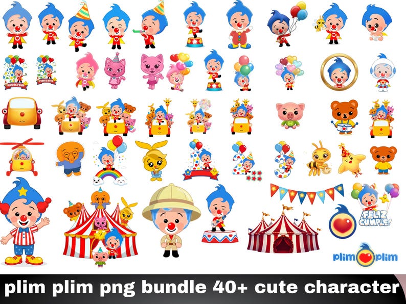Plim Plim Clipart PNG Bundle | 40+ Cartoon Characters for Kids Birthday ...