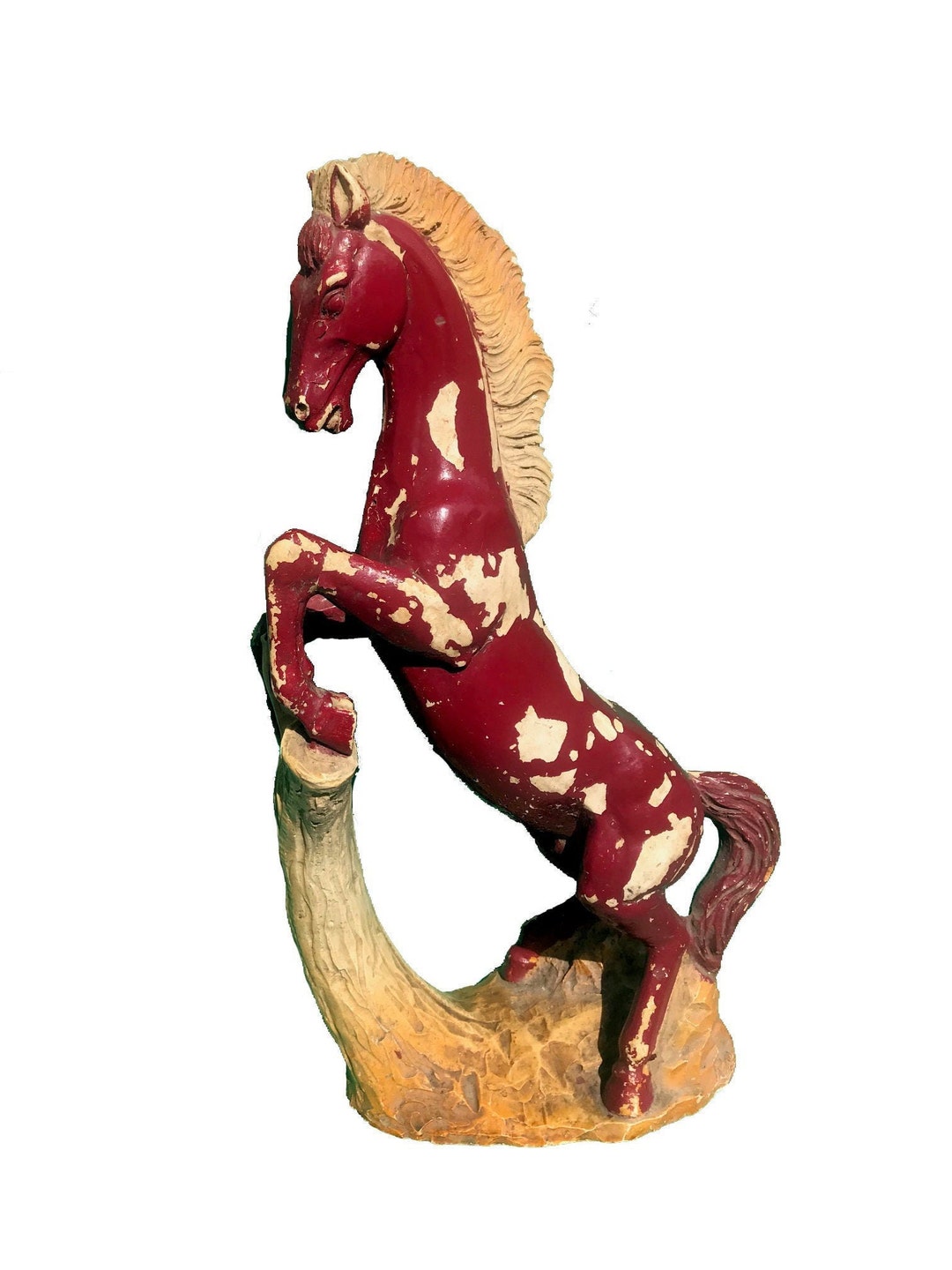 Italian Vintage Kitsch Hand-carved Resin Composite Rearing Horse Statue ...