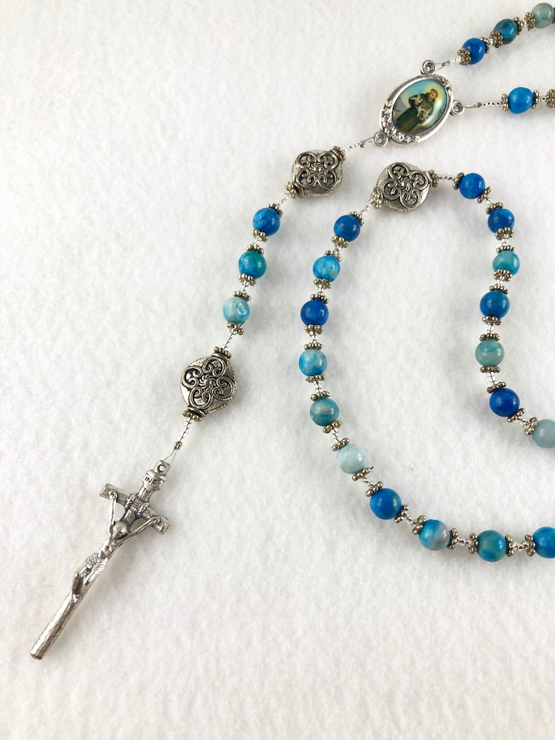 Rosary With Blue Stone Beads and Crucifix - Etsy