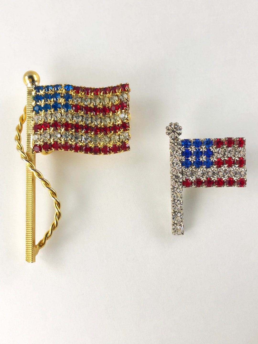 Rhinestone American Flags 2 Different Sizes PLUS Red, Clear, Blue Clip ...