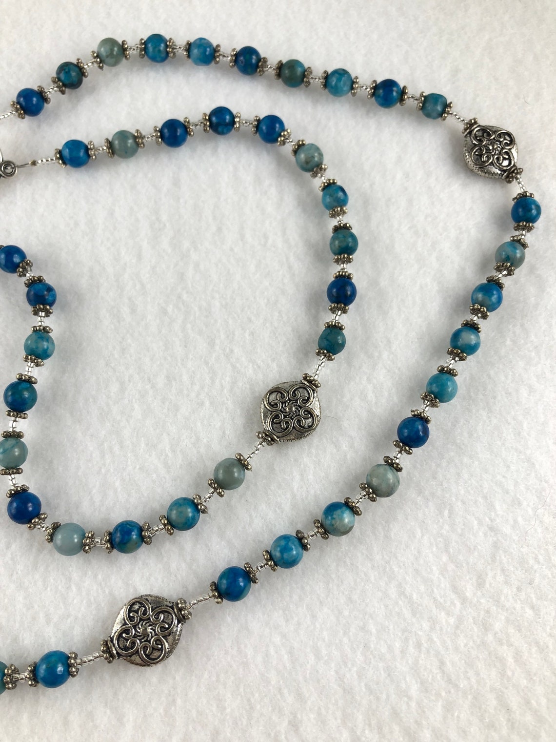 Rosary With Blue Stone Beads and Crucifix - Etsy
