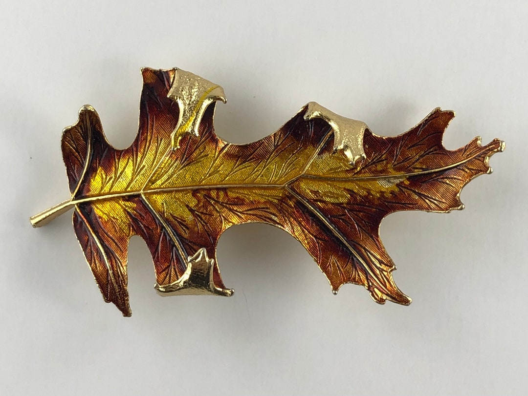 Large Gold Tone Enameled Fall Leaf Brooch - Etsy
