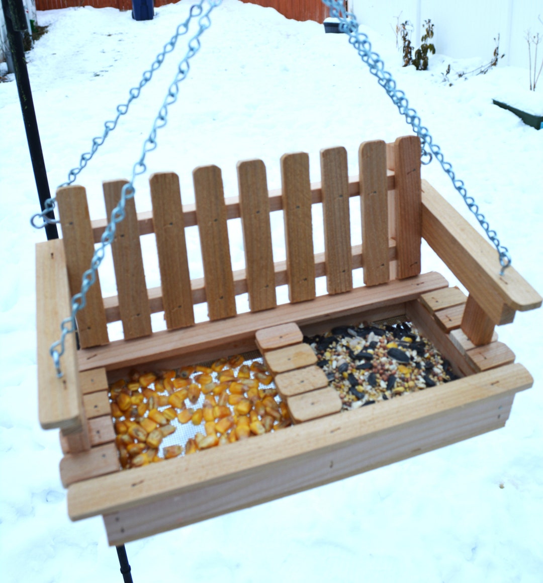 New! Divided Tray Cedar Swing Feeder, Porch Swing Bird Feeder, Free US ...