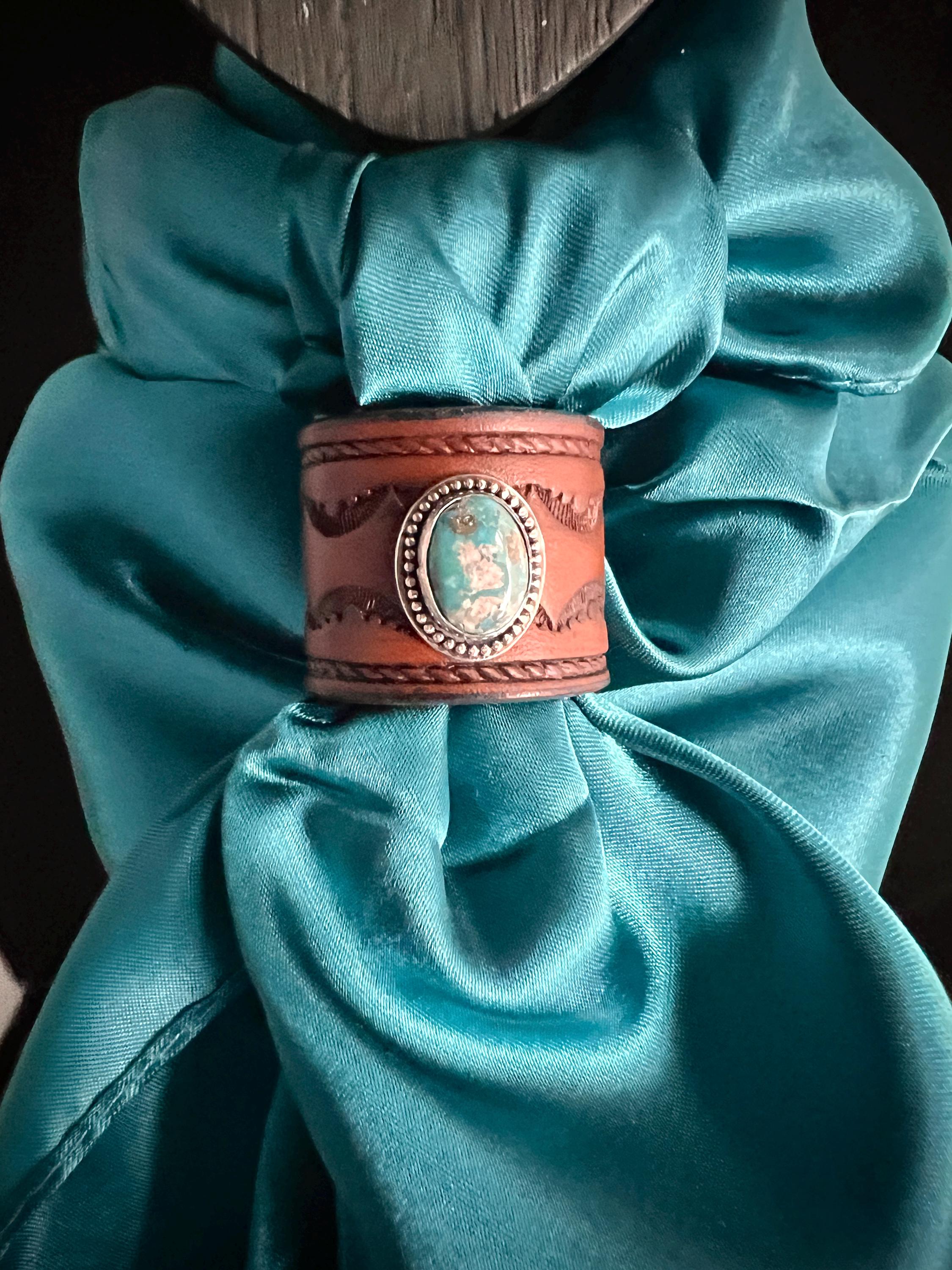 Leather & Turquoise Wild Rag Scarf Slide *round - Etsy