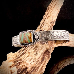 Hand Engraved Sterling Silver & Turquoise Cuff - Etsy