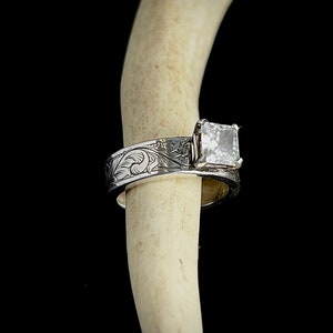 Western Engagement Ring 1ct Princess Cut Moissenite Gemstone - Etsy