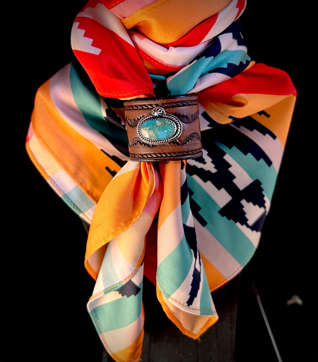 Leather & Turquoise Wild Rag Scarf Slide - Etsy