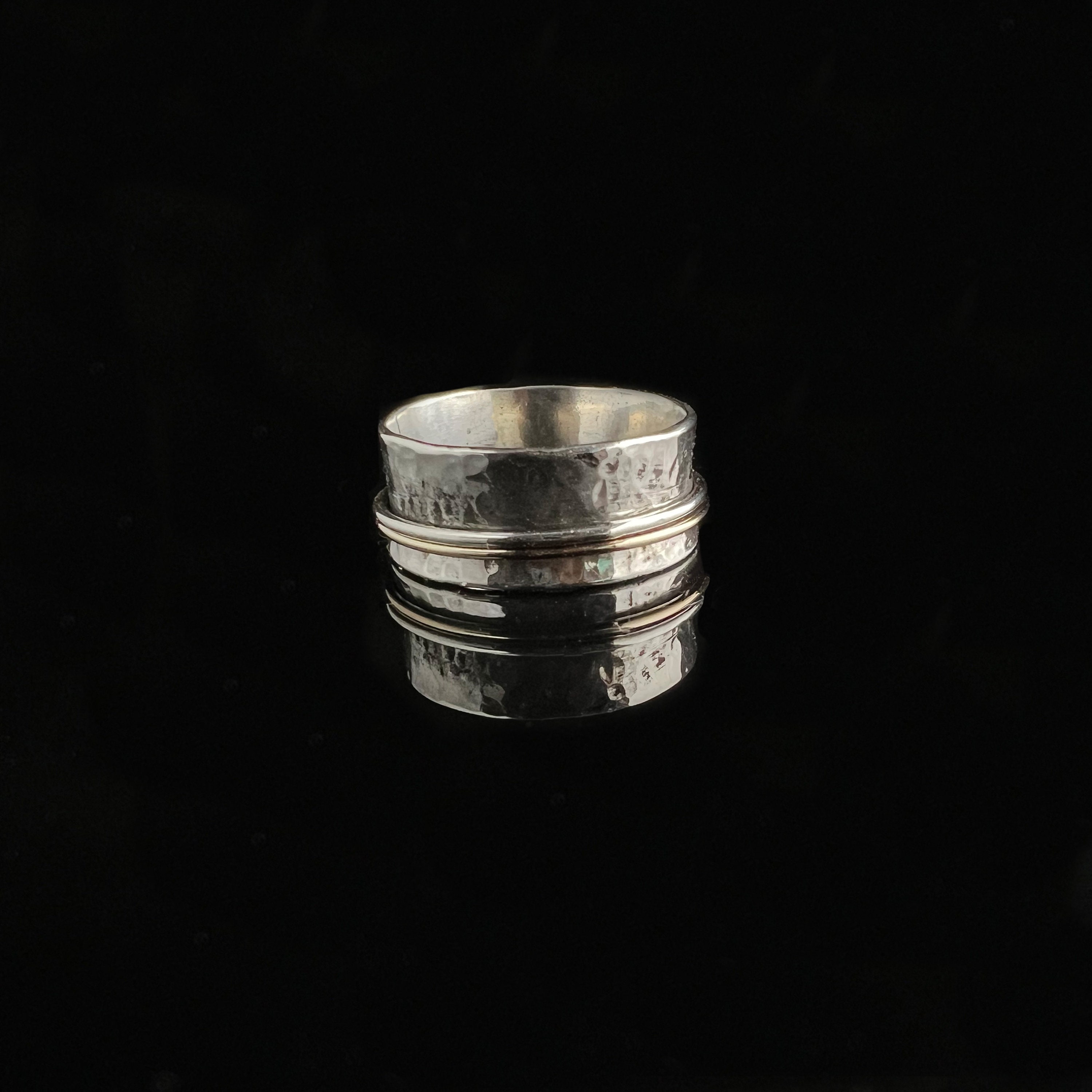 Sterling and Gold Hand Hammered Spinner Ring - Etsy