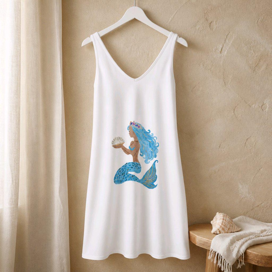 Handpainted Mermaid Dress, Made to Order. 100% Cotton Sleeveless Mini ...