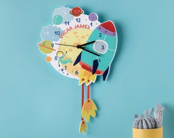 Space Clock, Kids/childrens Glass Wall Clock With Space Theme, Can Be ...