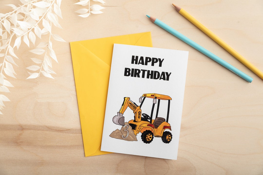 Digger Personalised Birthday Card With 3D Age - Etsy