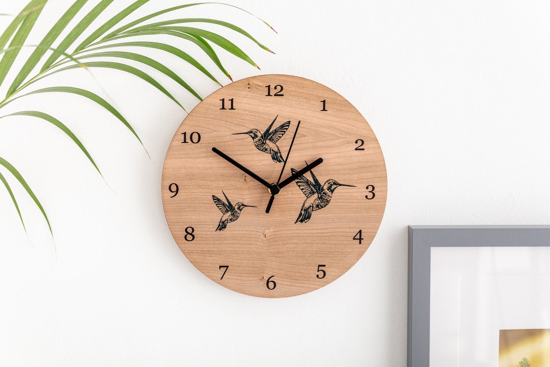 Hummingbird Themed Cherry Wood Clock - Family New Home Gift ...