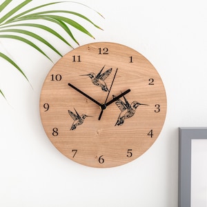 Hummingbird Themed Cherry Wood Clock - Family New Home Gift ...
