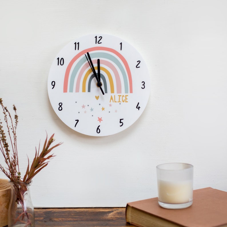 Modern Rainbow Personalised Name Bedroom Clock Kids Clock - Children's ...
