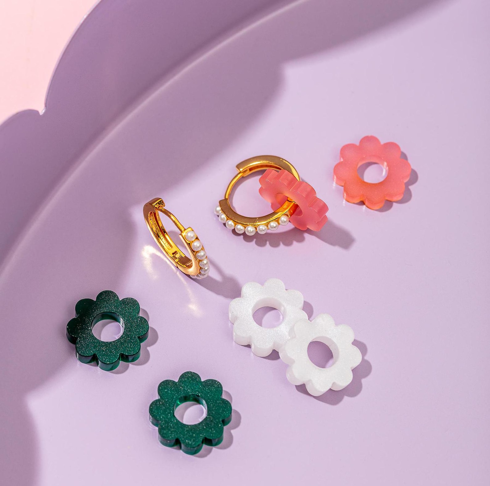 Pearl Hoop Earrings Mix and Match Set of 3 Interchangeable Flower ...