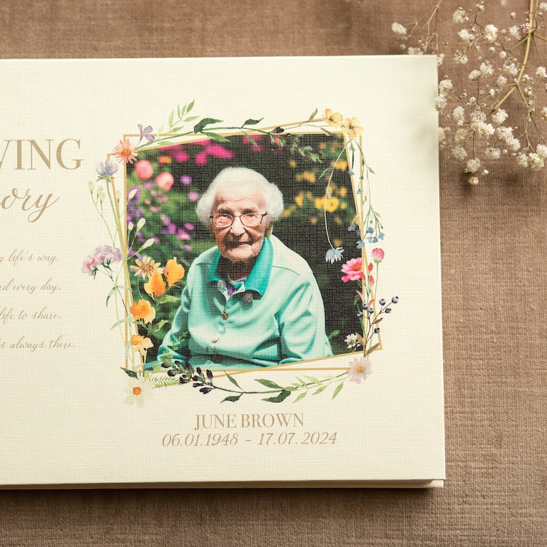 In Loving Memory Photo Memories Book- Personalised Wildflowers - Ivory ...