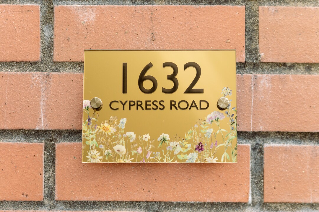 Personalised Mirrored Wild Flowers House Number Plaque | Acrylic Door ...