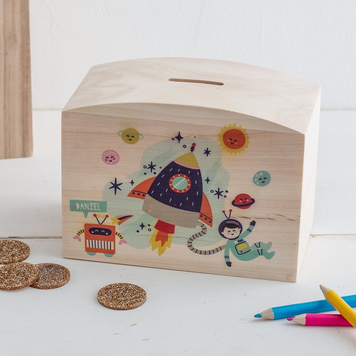 Wooden Space Themed Boys Money Pot Children's - Etsy UK