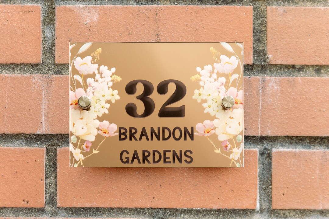 Personalised Mirrored Dusky Pink Flowers House Plaque | Acrylic Door ...