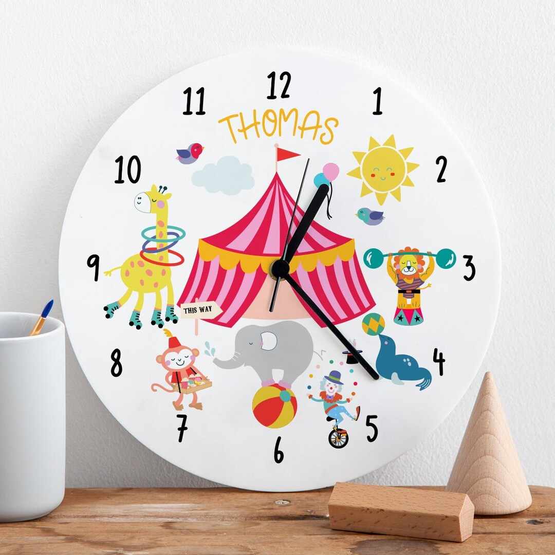 Personalised Children’s Wall Clock | Circus Nursery Clock | Kids ...