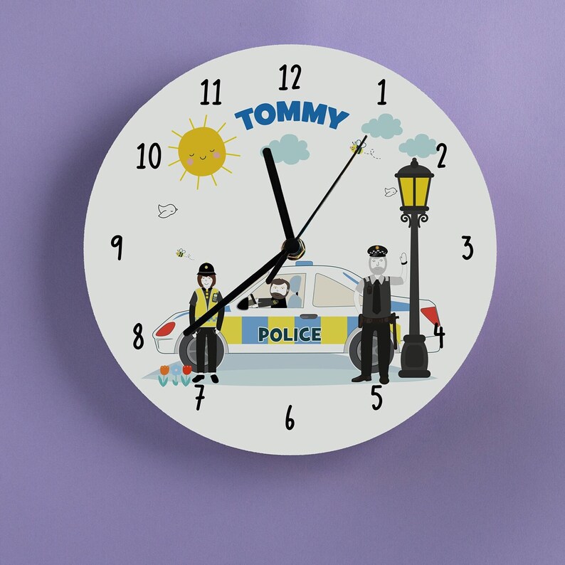 Police Themed Personalised Bedroom Wall Clock | Cop Car | Police ...