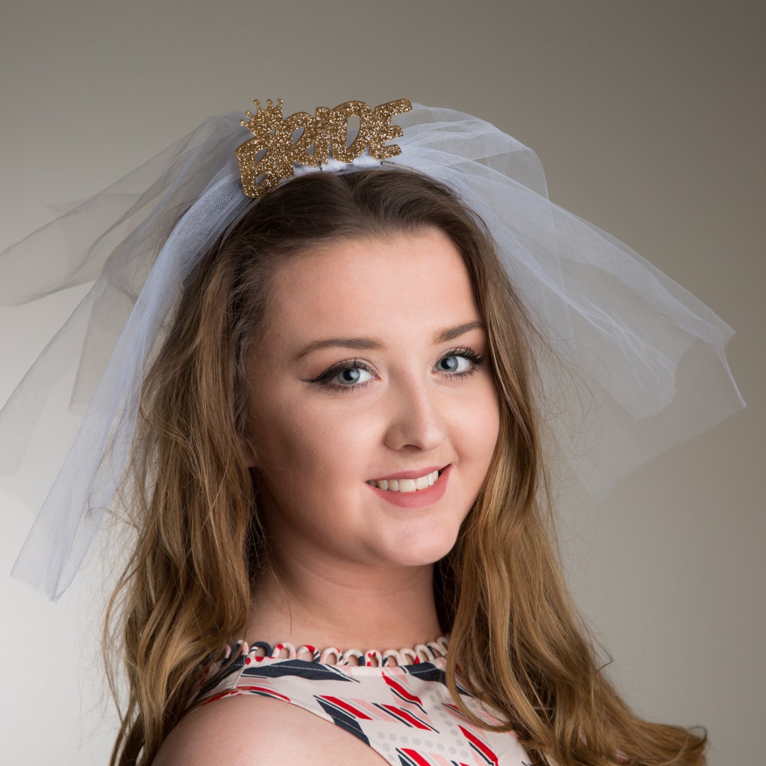 Bride Mini Crown & Veil Headband - Bachelorette Party Tiara - Etsy