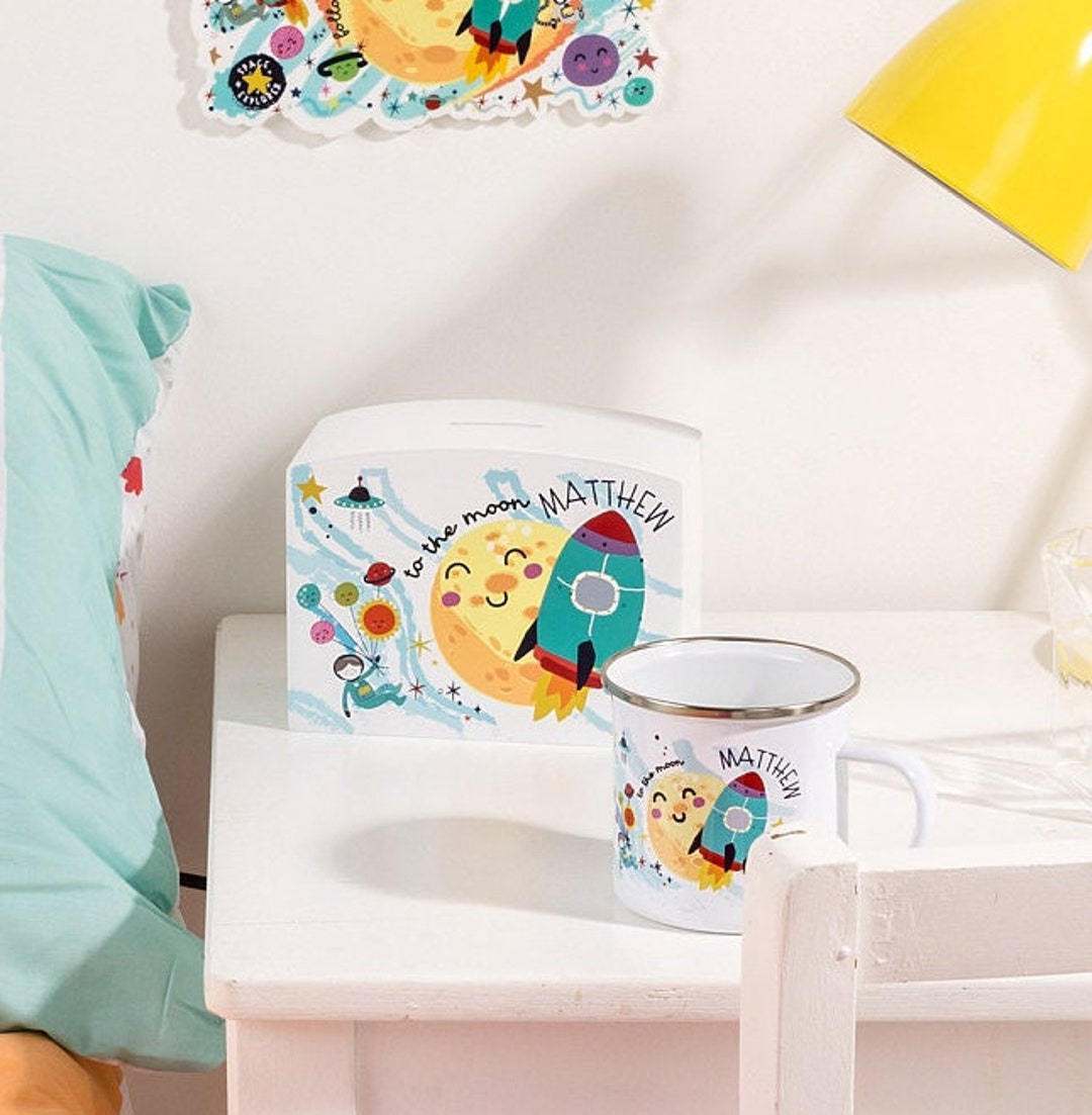 Children's Outer Space Money Pot Piggy Bank- Children's Wooden Money ...