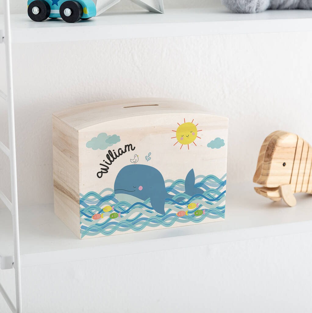 Savings Challenge Coin Holder | Natural Wooden | Personalised Whale ...