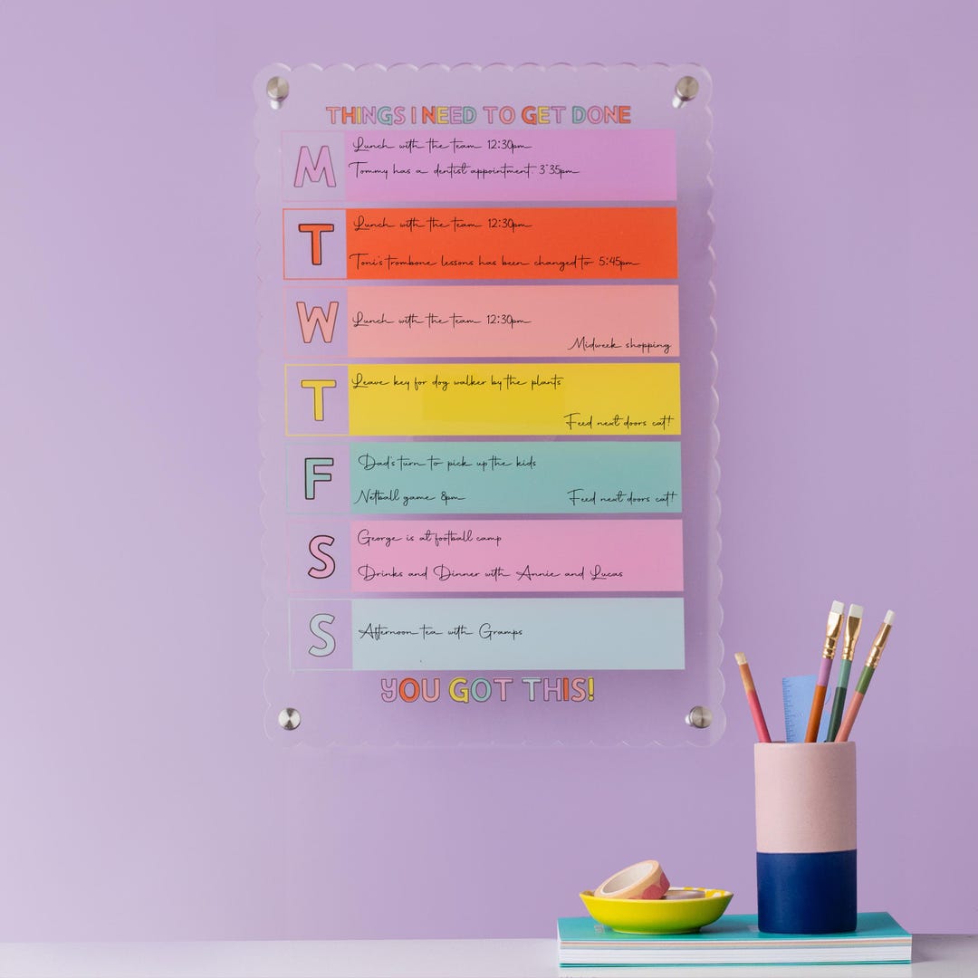 Colourful and Wipeable Wall-mounted Whiteboard Planner I One Week at a ...