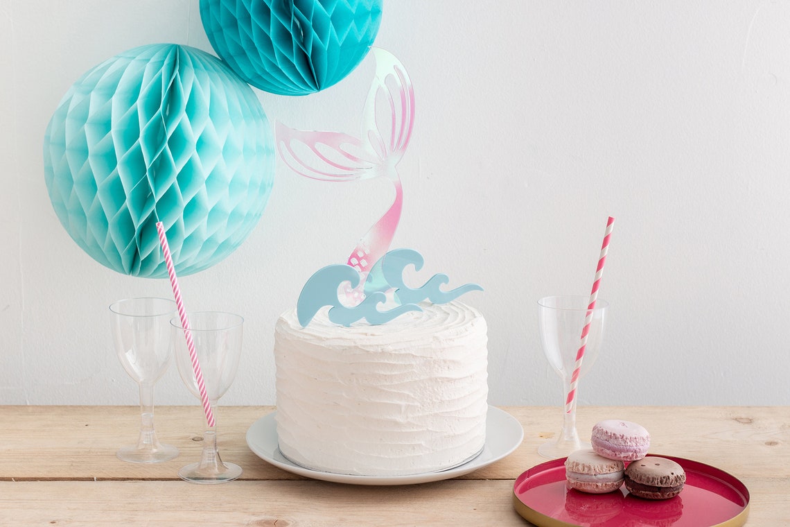 Iridescent Mermaid Tail and Waves Cake Topper Birthday Party - Etsy