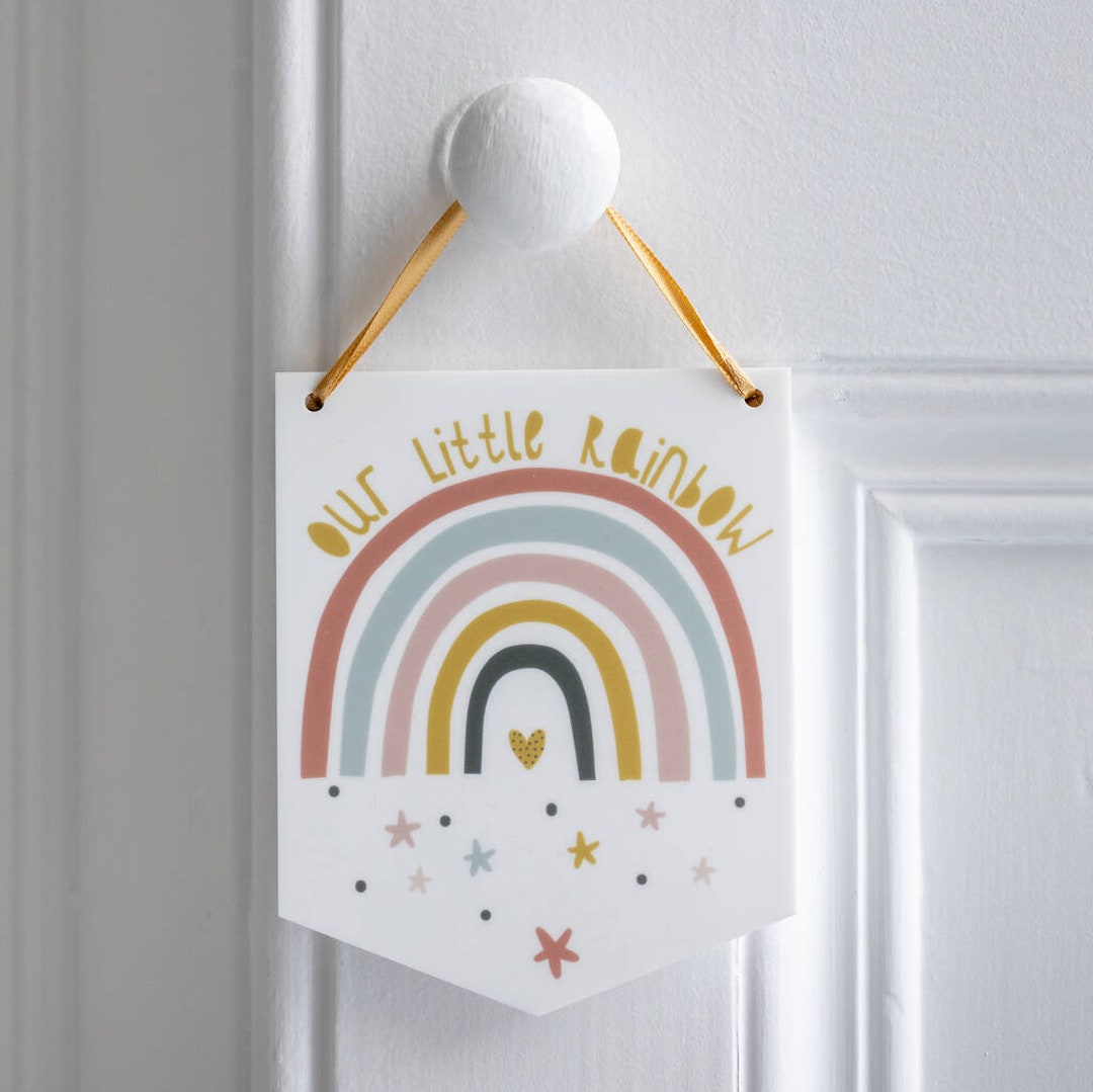 Our Little Rainbow Mini White Acrylic Flag Wall Hanging - Etsy