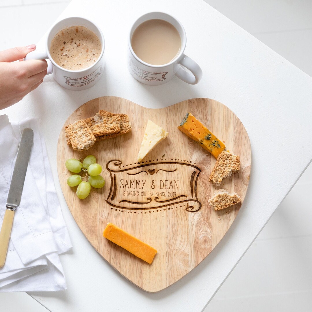 Love Heart Cheese Sharing Board | Personalised Message | Matching Mugs ...