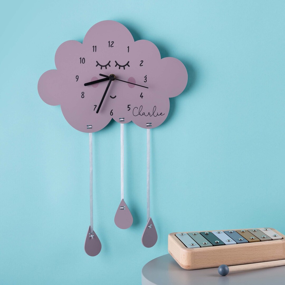 Floating Sky Cloud and Raindrops Personalised Wall Clock - Etsy