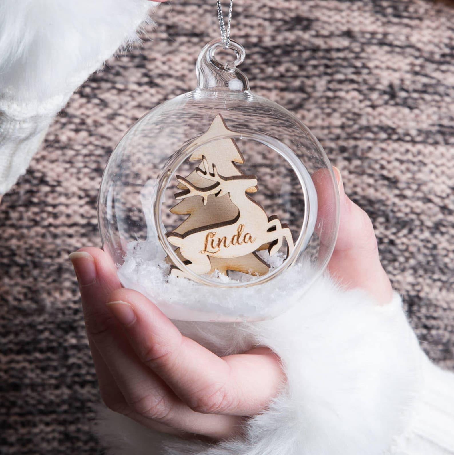 Personalised Reindeer Bauble - Festive Tree Decoration - Christmas Snow ...