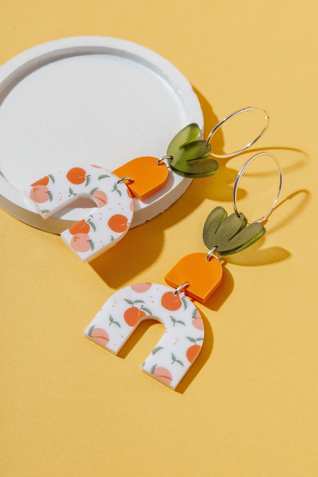 Sterling Silver Arched Peach Hoop Earrings | Lightweight Hypoallergenic ...