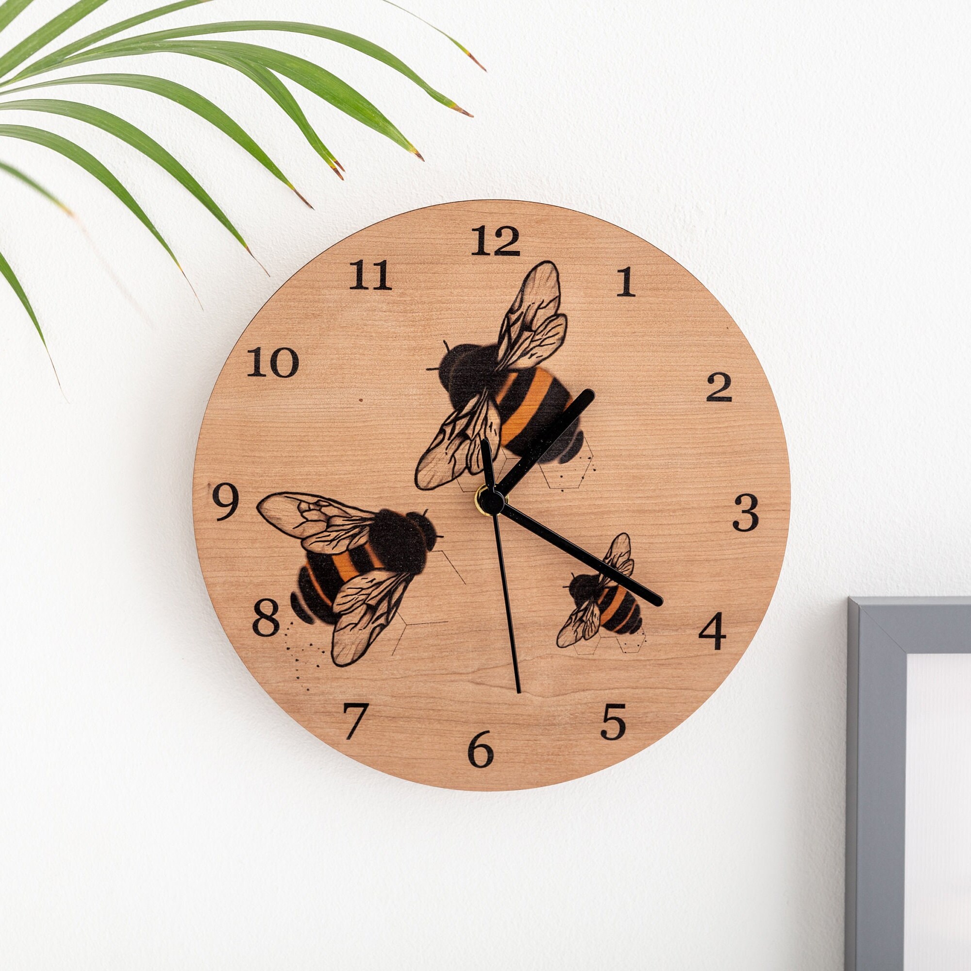 Bee Themed Cherry Wood Clock Family New Home Gift - Etsy UK