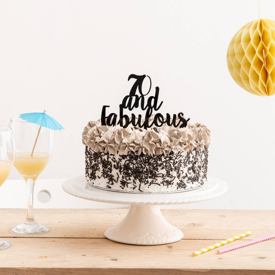 70 and Fabulous Cake Topper - 70th Birthday Decoration - Acrylic ...